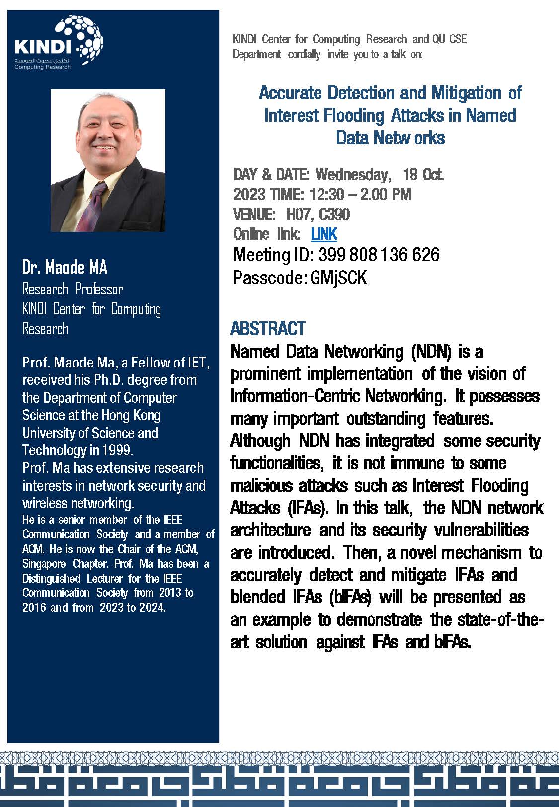 Invitation To Seminar Accurate Detection And Mitigation Of Interest Flooding Attacks In Named 2666